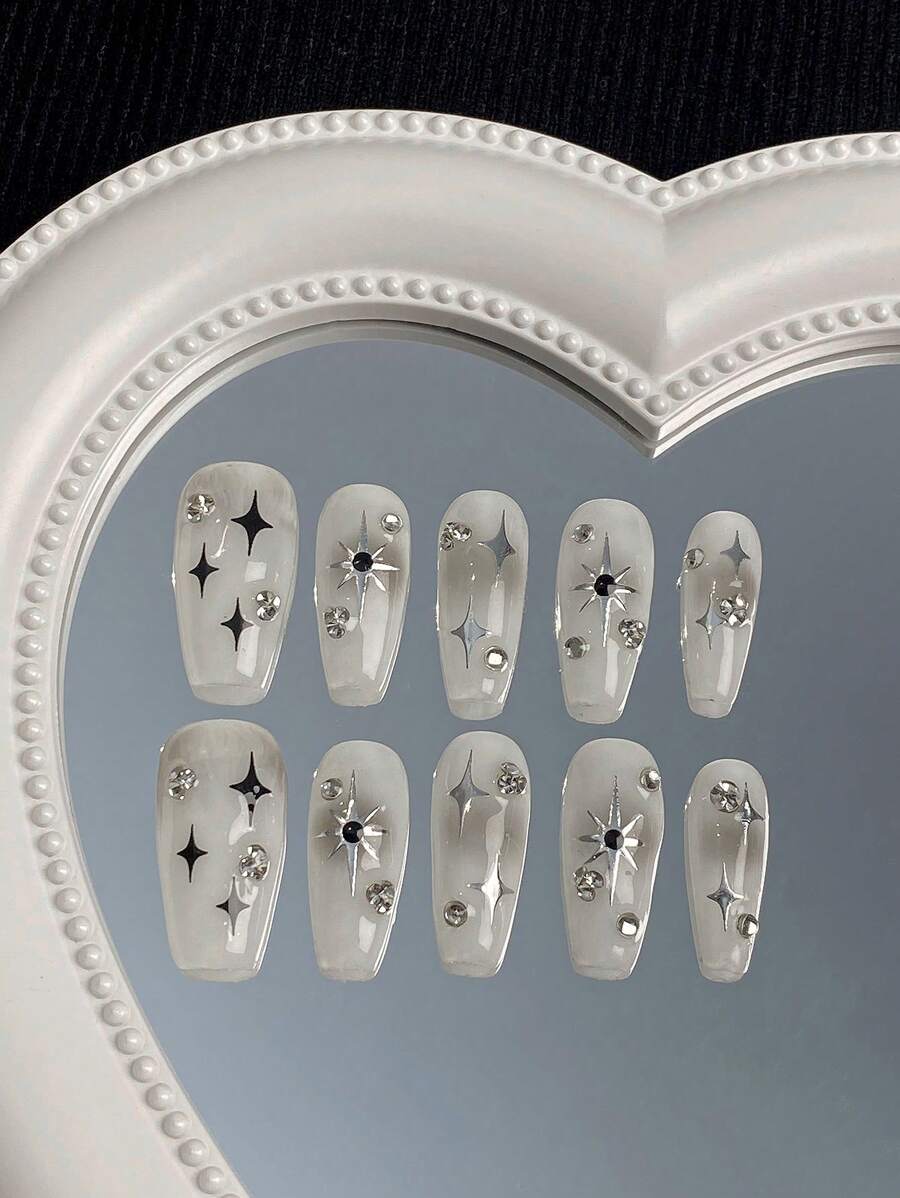 10 Pieces, Medium And Long T-Shaped Hand-Crafted Fine Fake Nails High ...