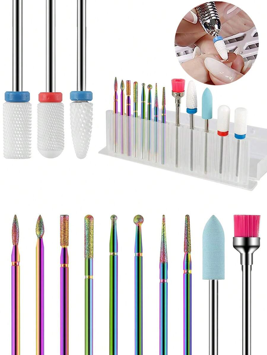 13 Pcs Professional Ceramic Nail Drill Bit Set With Box - Electric ...