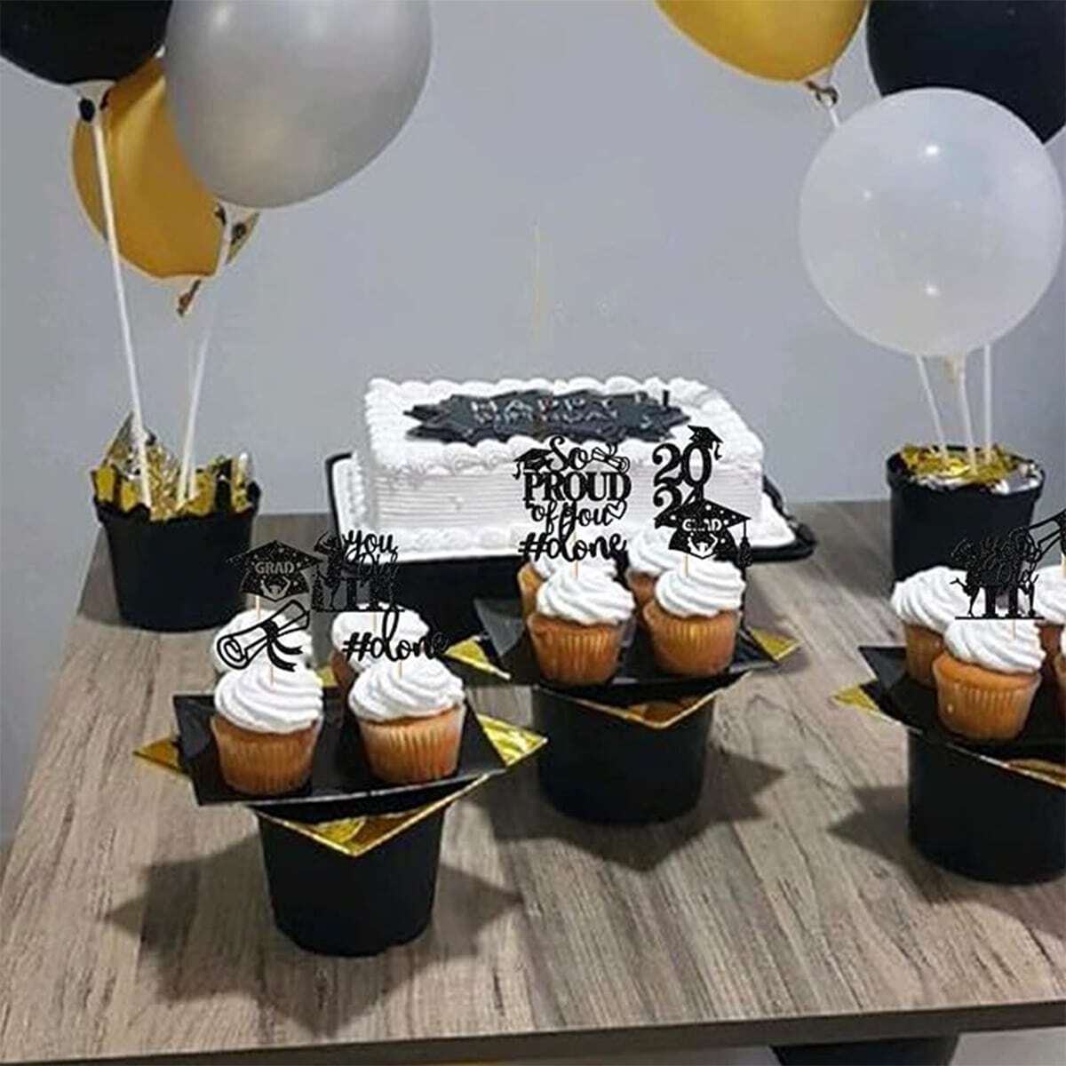 24pcs/Set Graduation Cupcake Toppers With Glitter Graduation Cap, For ...