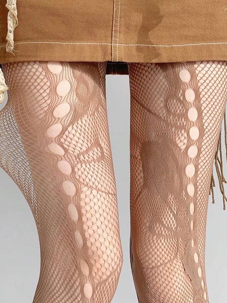 1pc Sexy Hollow Out Fishnet Stocking, Punk Rose Patterned Sheer Tights For Women | SHEIN USA