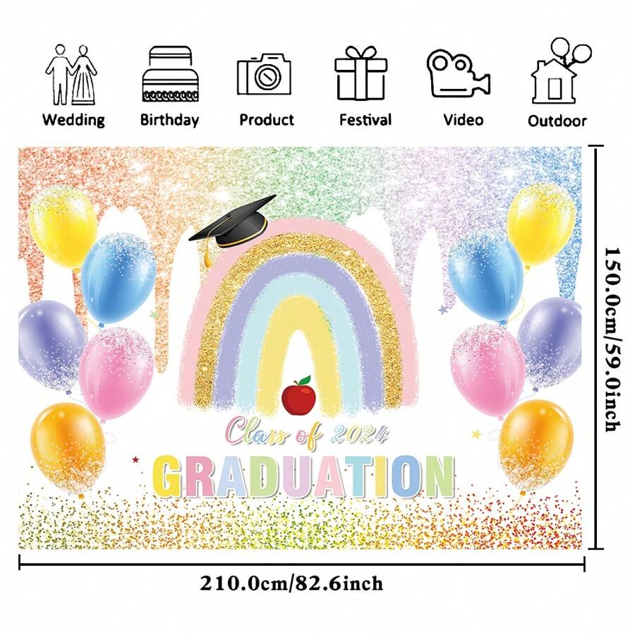 1pc Congratulations Graduate Photography Backdrop, Vinyl Rainbow ...