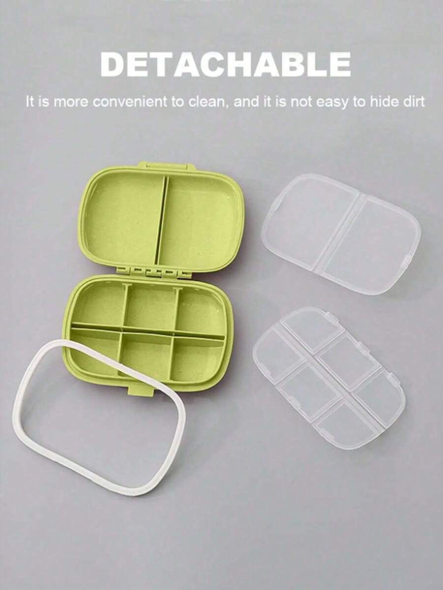 1pc Green Portable Pill Box For Travel, 8 Compartments For Medicine And ...