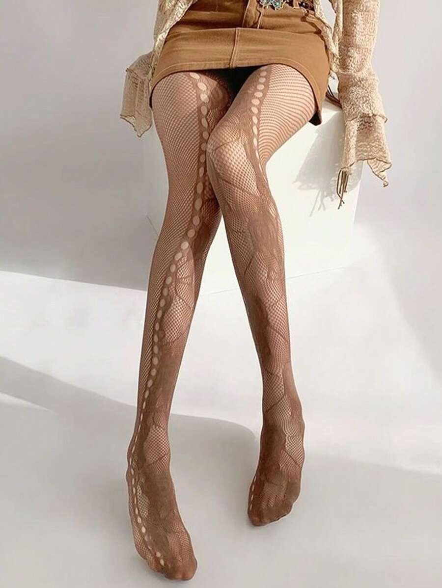 1pc Sexy Hollow Out Fishnet Stocking, Punk Rose Patterned Sheer Tights For Women | SHEIN USA