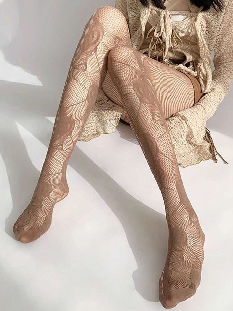 1pc Sexy Hollow Out Fishnet Stocking, Punk Rose Patterned Sheer Tights For Women | SHEIN USA