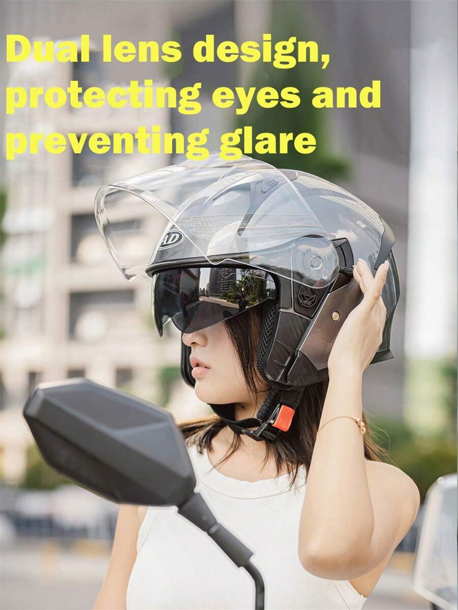 Motorcycle Helmet HD Anti Fog Double Lens Open Face Helmets Seasons DOT ...