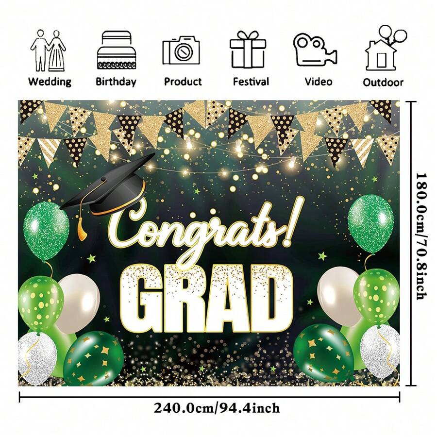Congratulations Graduate Photography Backdrop Vinyl Green Balloon Flag ...