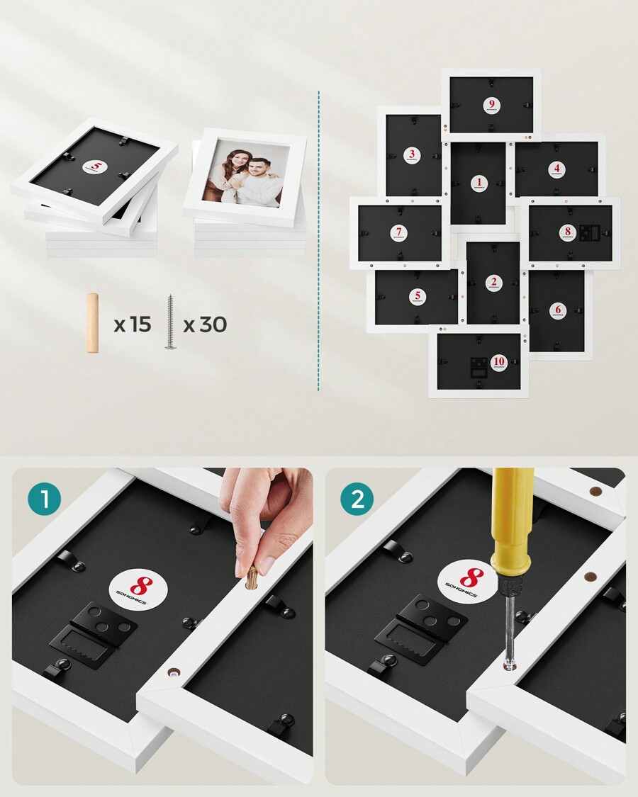 SONGMICS Collage Picture Frames, 10 Frames For 4x6 Photos, Collage ...