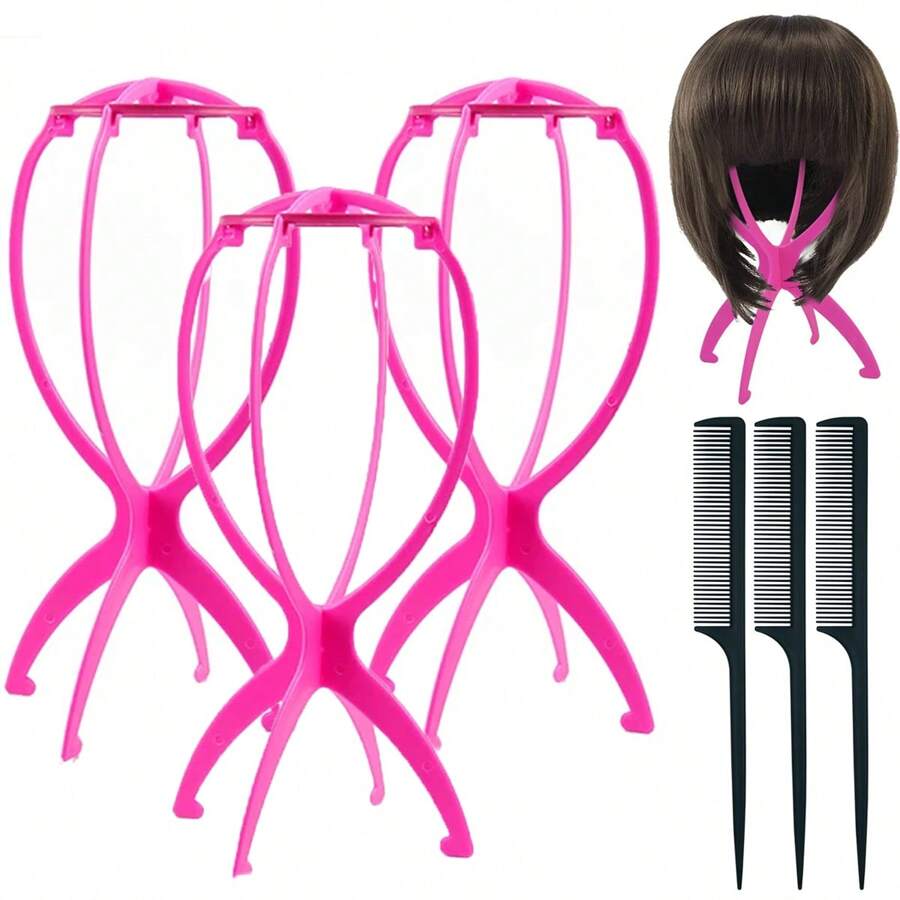 3PCS Rose Wig Stands With 3PCS Combs Portable Wig Holder For Multiple ...