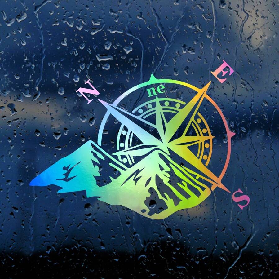 1pc Compass Decal Mountains For Camper Car Adventure Car Stickers ...