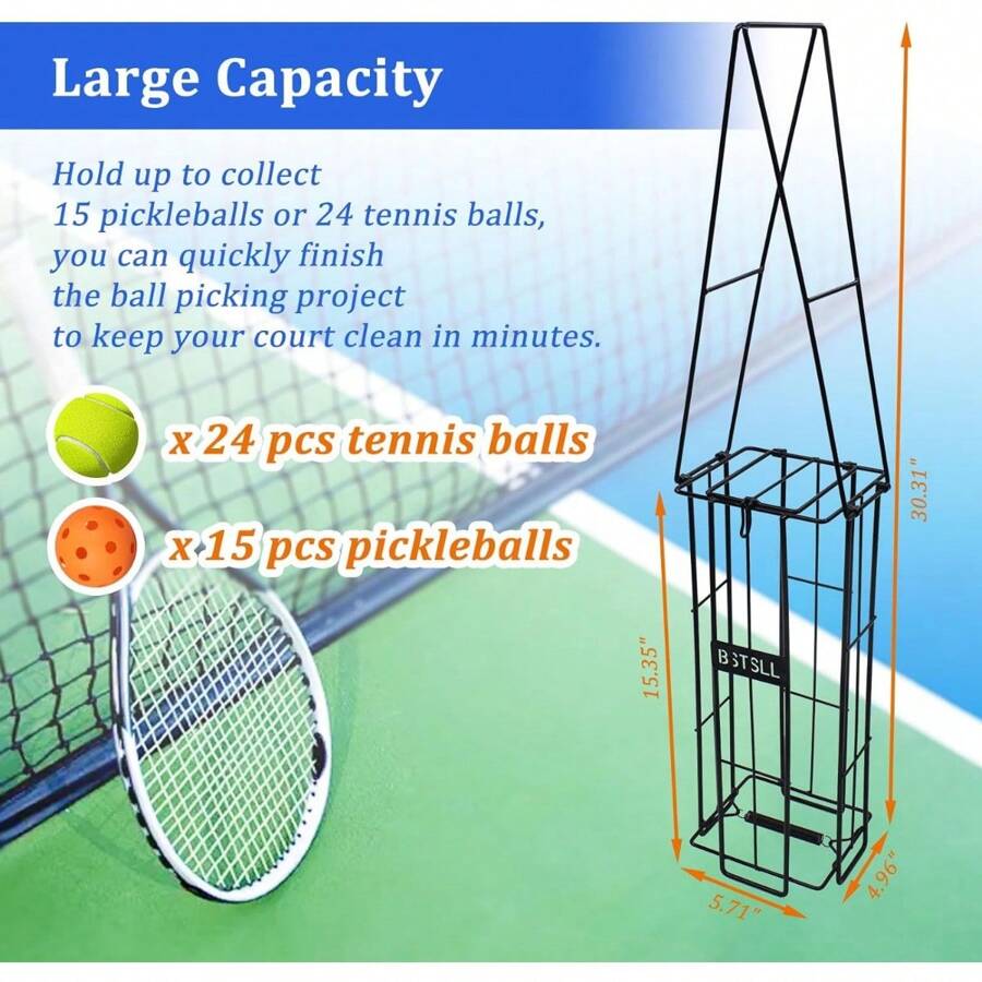 Tennis Ball Hopper Basket Pickleball Picker Upper Tennis Ball Collector ...