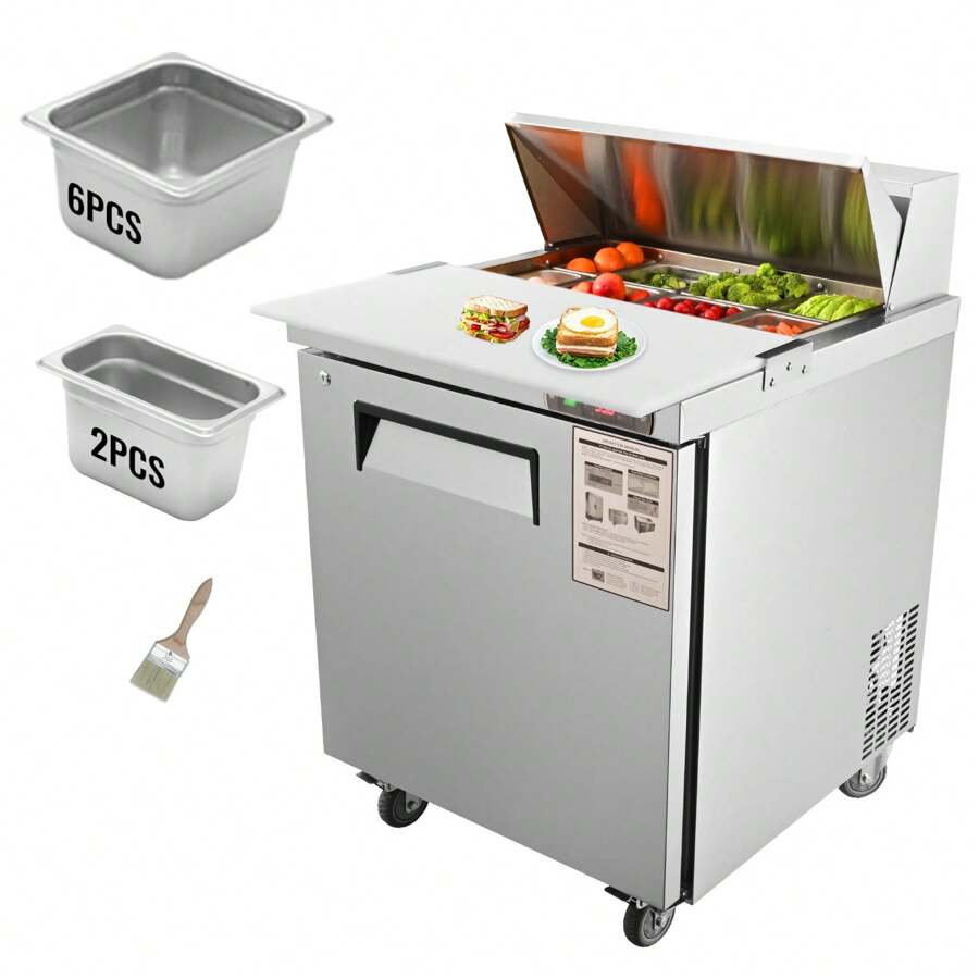 Sandwich Prep Table, 7.42 Cu. Ft. Salad Single-Door Refrigerated Prep ...