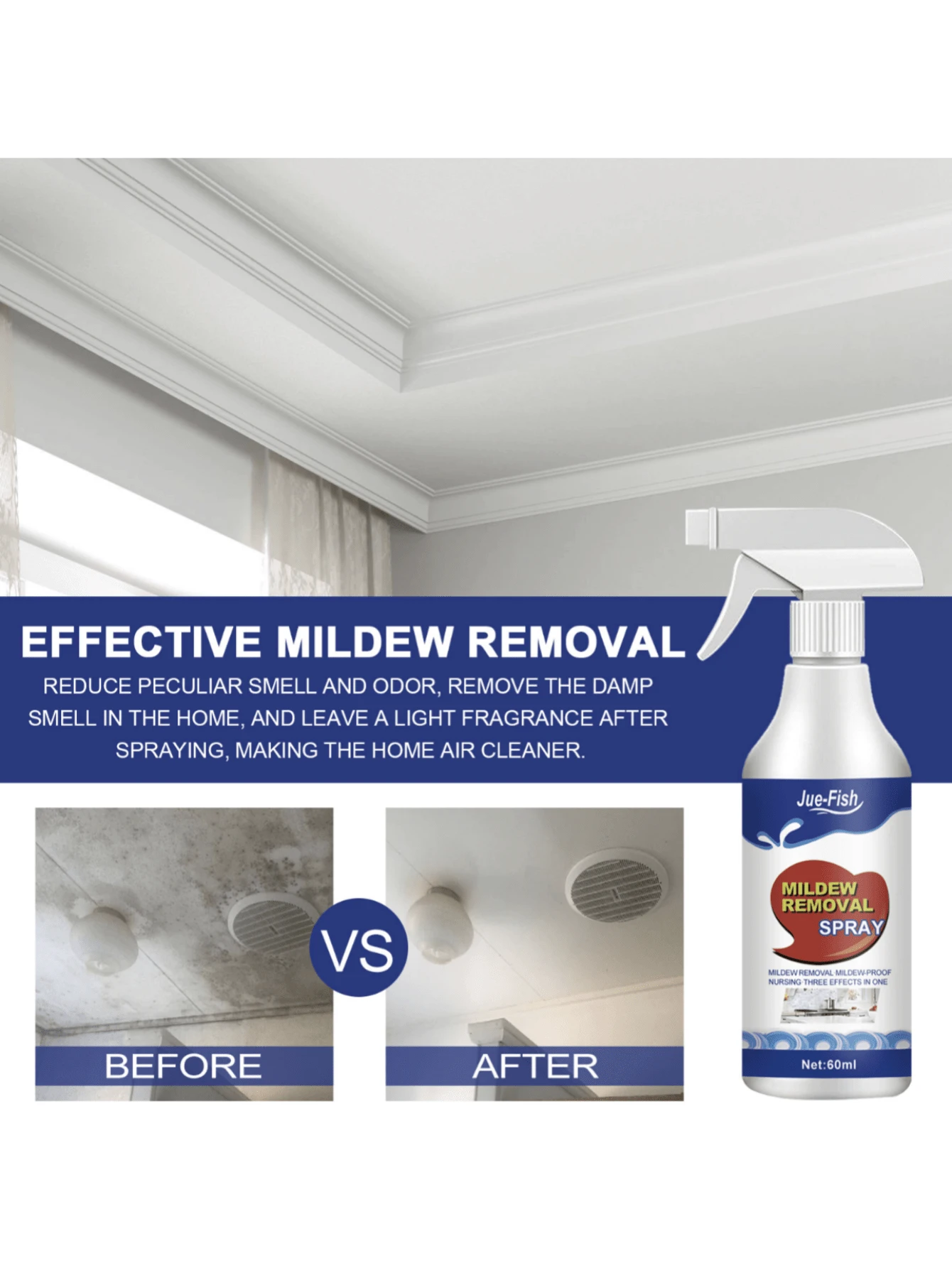 Jue-Fish Multi-Purpose Mold Stain Cleaner Spray, Effective Against Mold ...