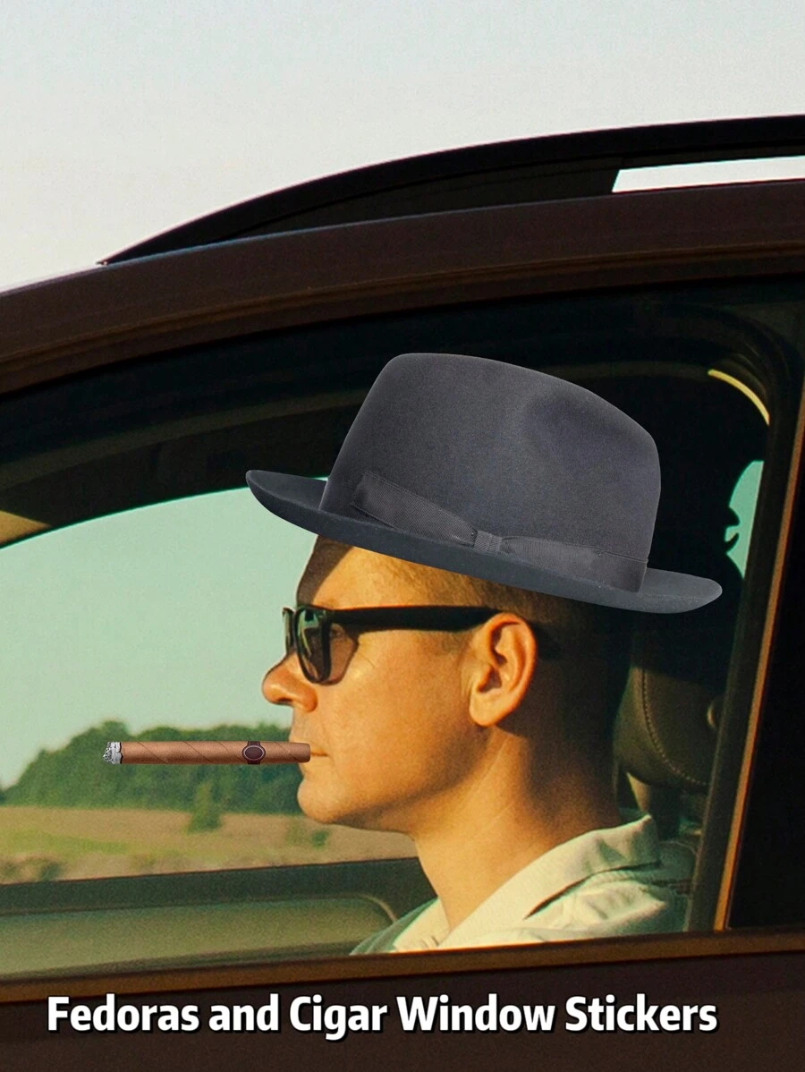 Fedoras And Cigar Window Stickers 1pc- Fedora And Cigar Funny Sticker ...