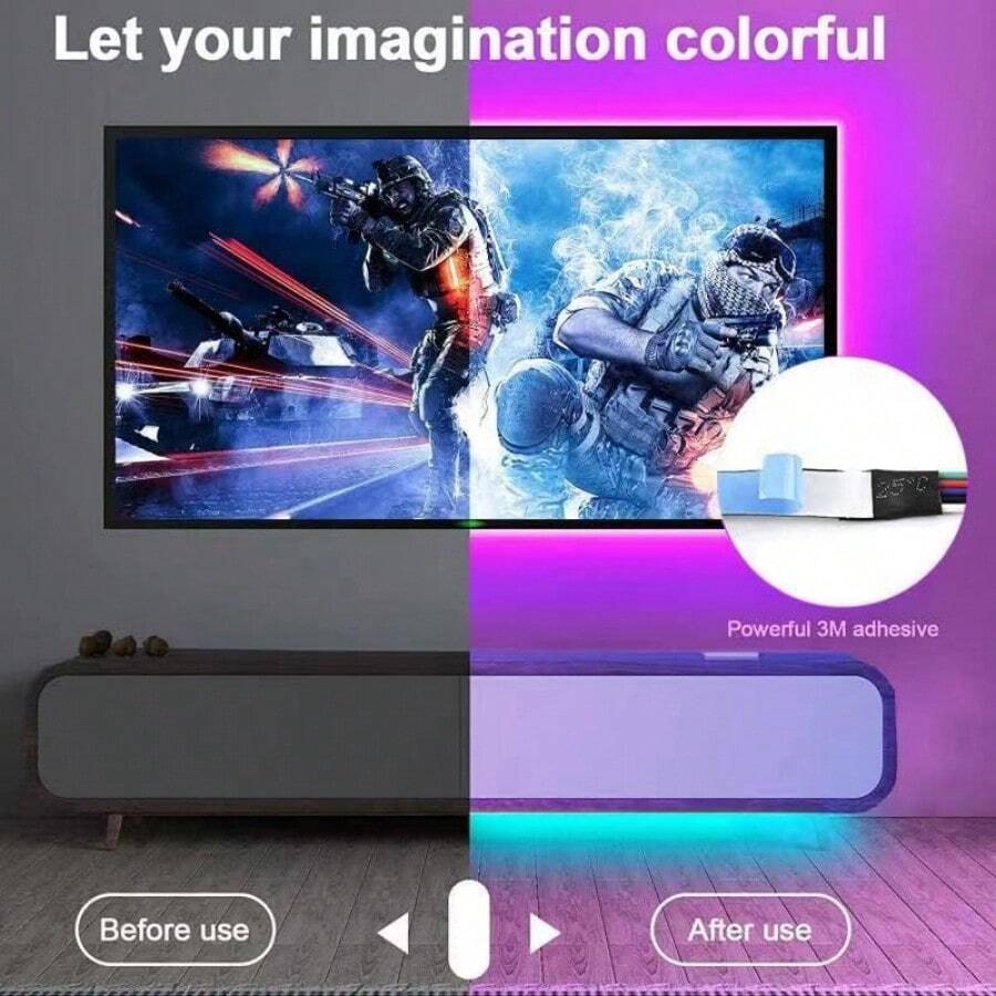 10ft LED Strip Lights Music Sync Color Changing RGB LED Strip Remote, Sensitive Built-In Mic ...