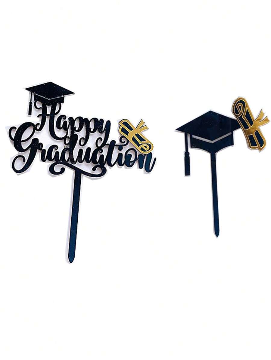 2pcs Acrylic Happy Graduation Cake Topper Congrats Grad Cake Topper ...