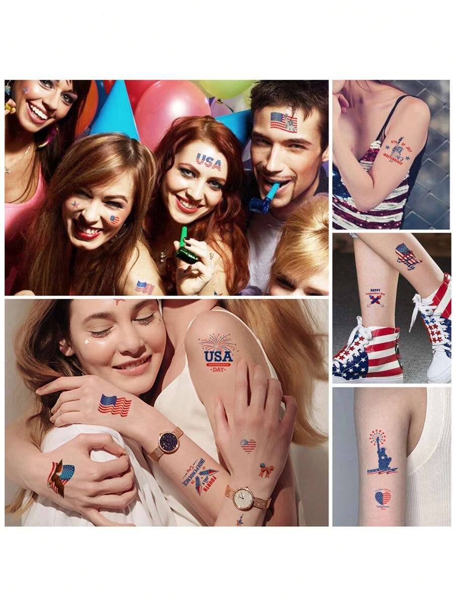10 Pcs Temporary Tattoos Independence Day Tattoo Stickers Celebration ...