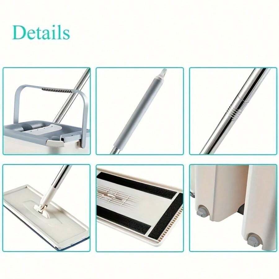 1 Set Flat Mop And Bucket Combo With 2 Ultra-Fine Fiber Mop Pads, Wet ...