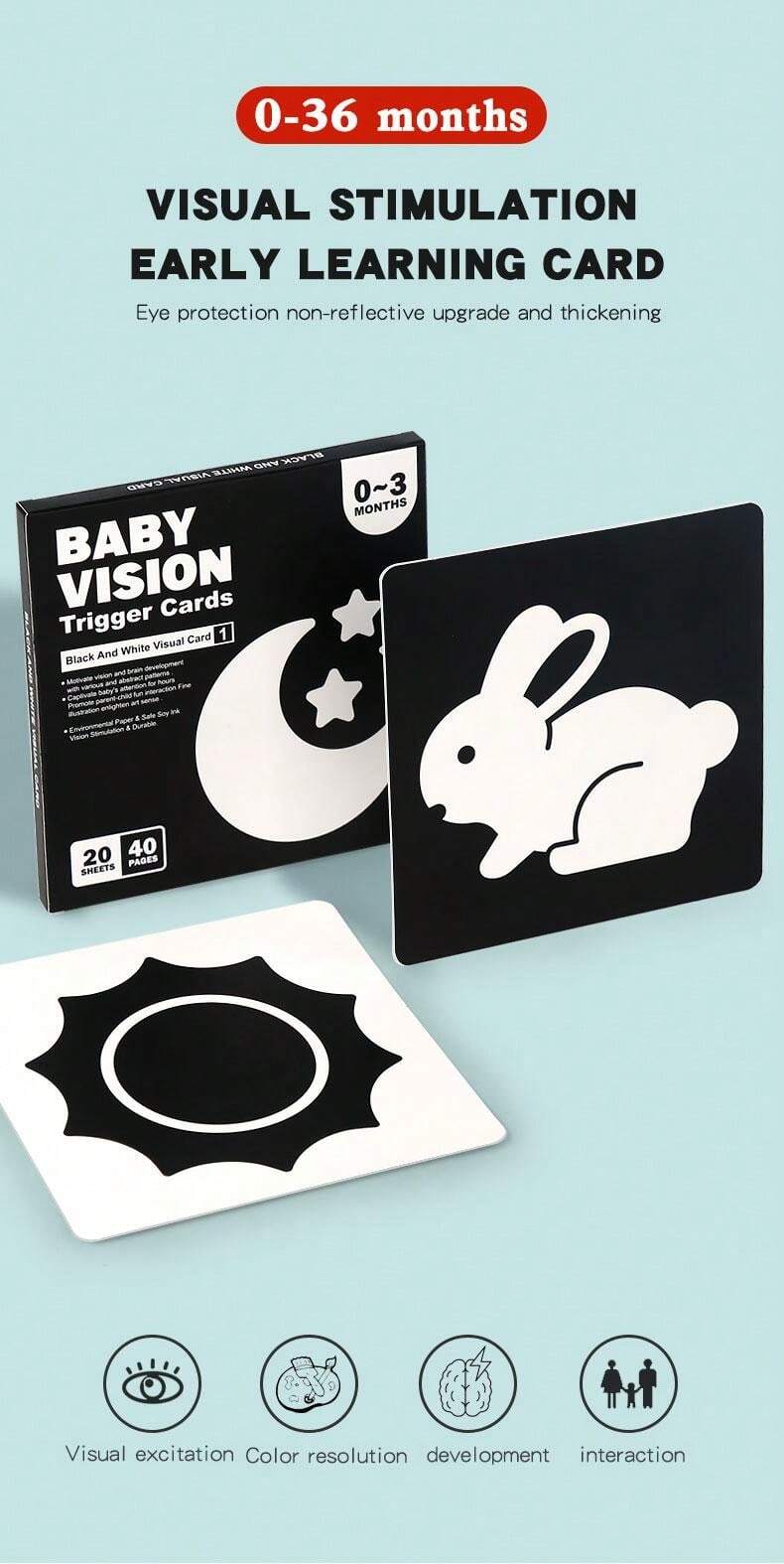 Infant Early Education Black And White Flash Cards For Newborn Baby ...