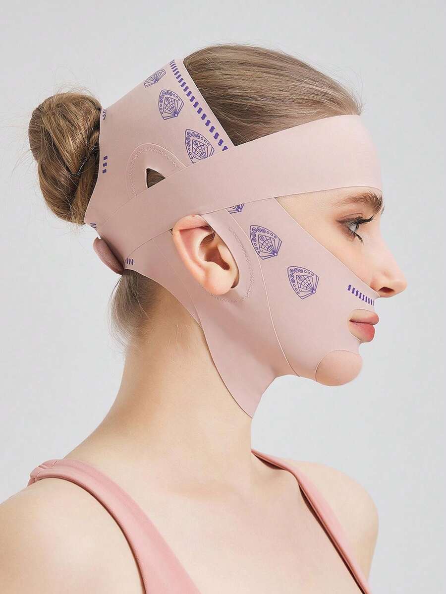 1 Pc [Random Pattern] Pink Elastic Bandage Face Mask, Seamless And ...