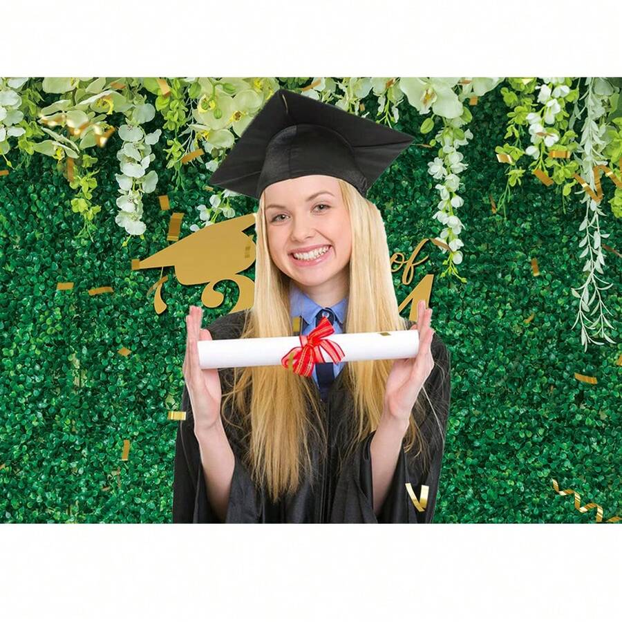 1pc Congratulations Graduate Photography Backdrop, Vinyl Green Leaf ...