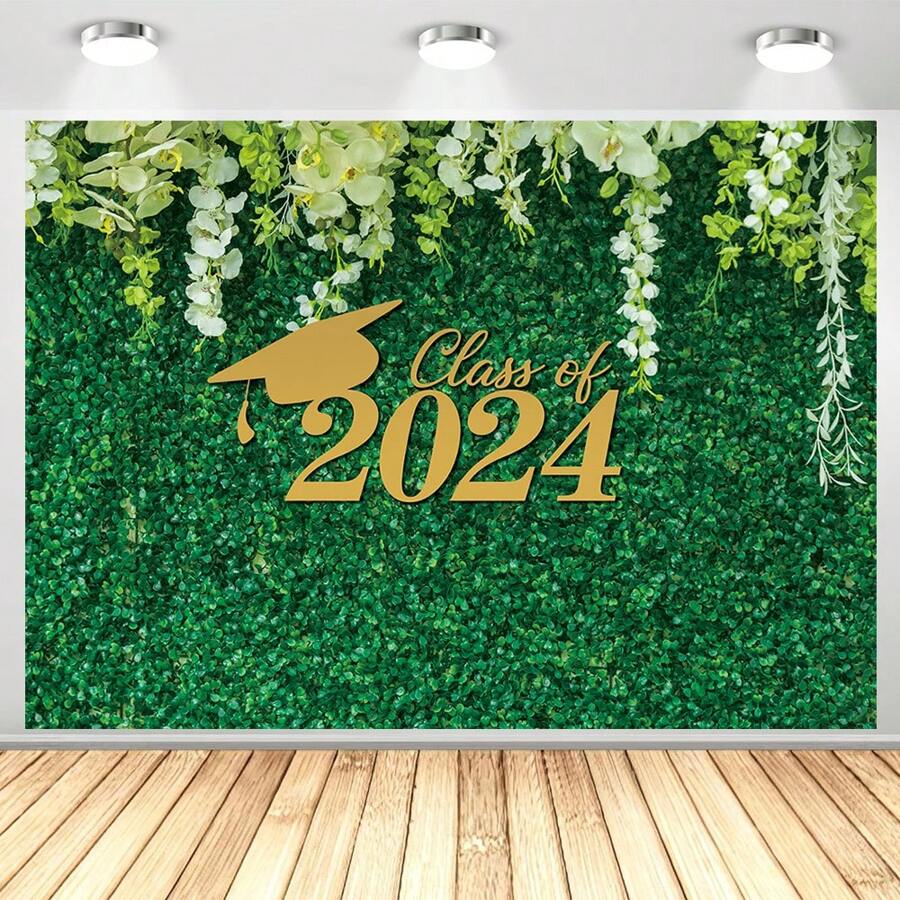 1pc Congratulations Graduate Photography Backdrop, Vinyl Green Leaf ...