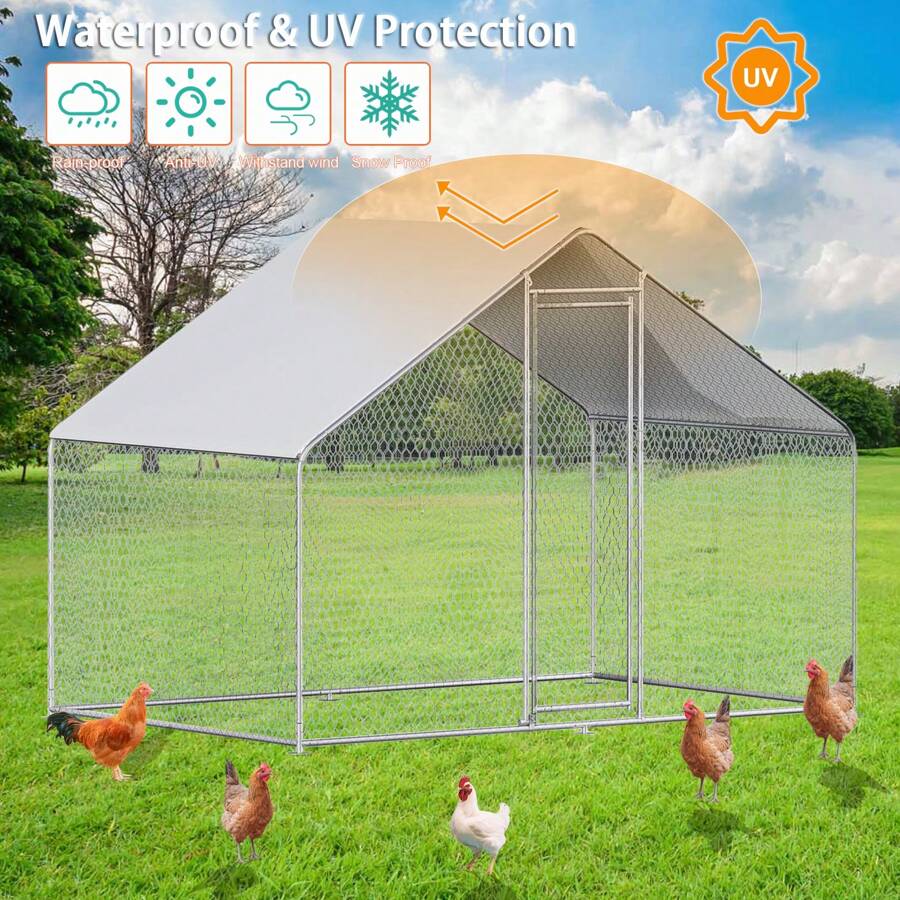 Metal Walk-In Chicken Run Coop Cage Animal Poultry House Hutch Backyard ...