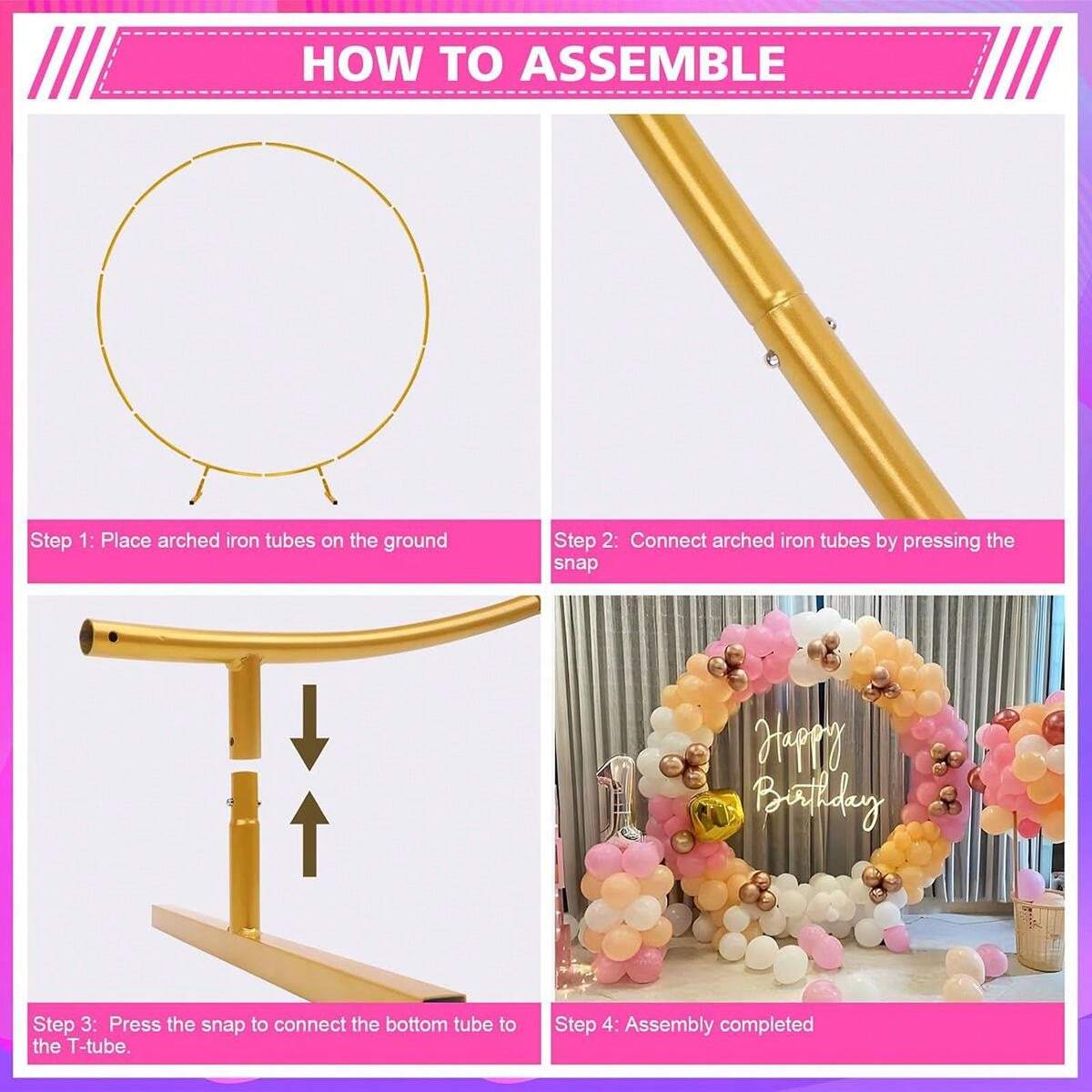 Round Backdrop Stand 6.7ft Aluminum Balloon Arch Kit Gold Circular ...