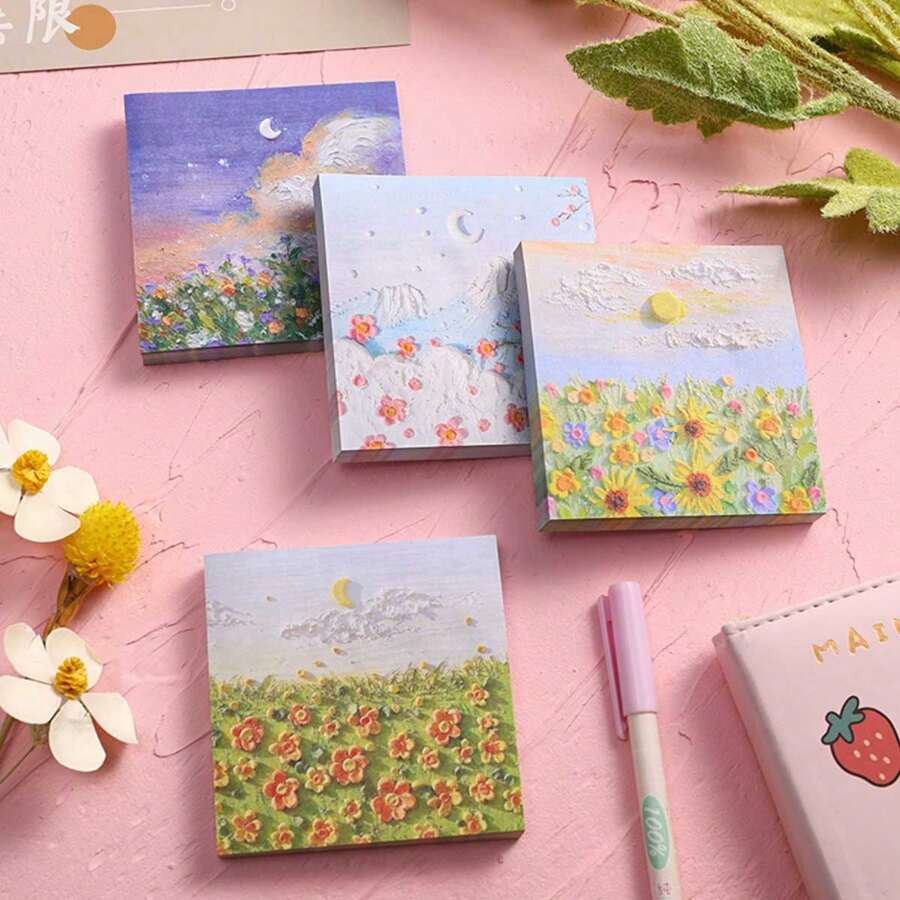 50 Sheets Beautiful Oil Painting Sticky Notes, Memo Paper With High ...