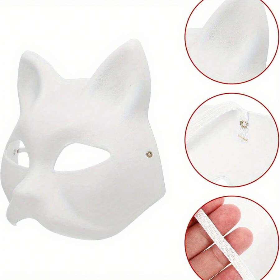 10pcs Cat Masks, Blank And White, Paintable Animal Costume Mask For DIY ...