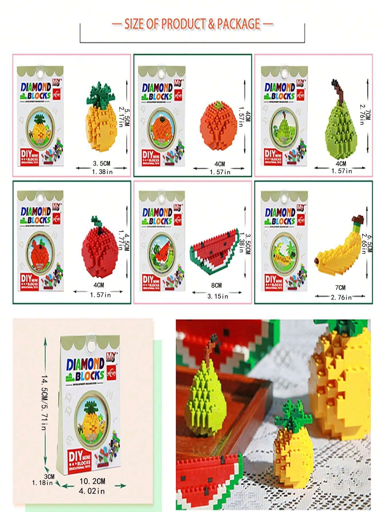 1pc ABS Material Fruit Building Blocks, Creative Small Particle ...