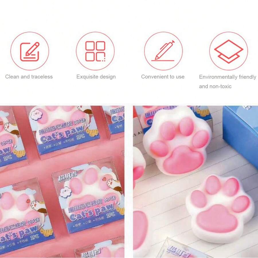 1pc Cat Paw Cute Eraser Girl Pencil Eraser Student Rubber Cartoon Pen ...