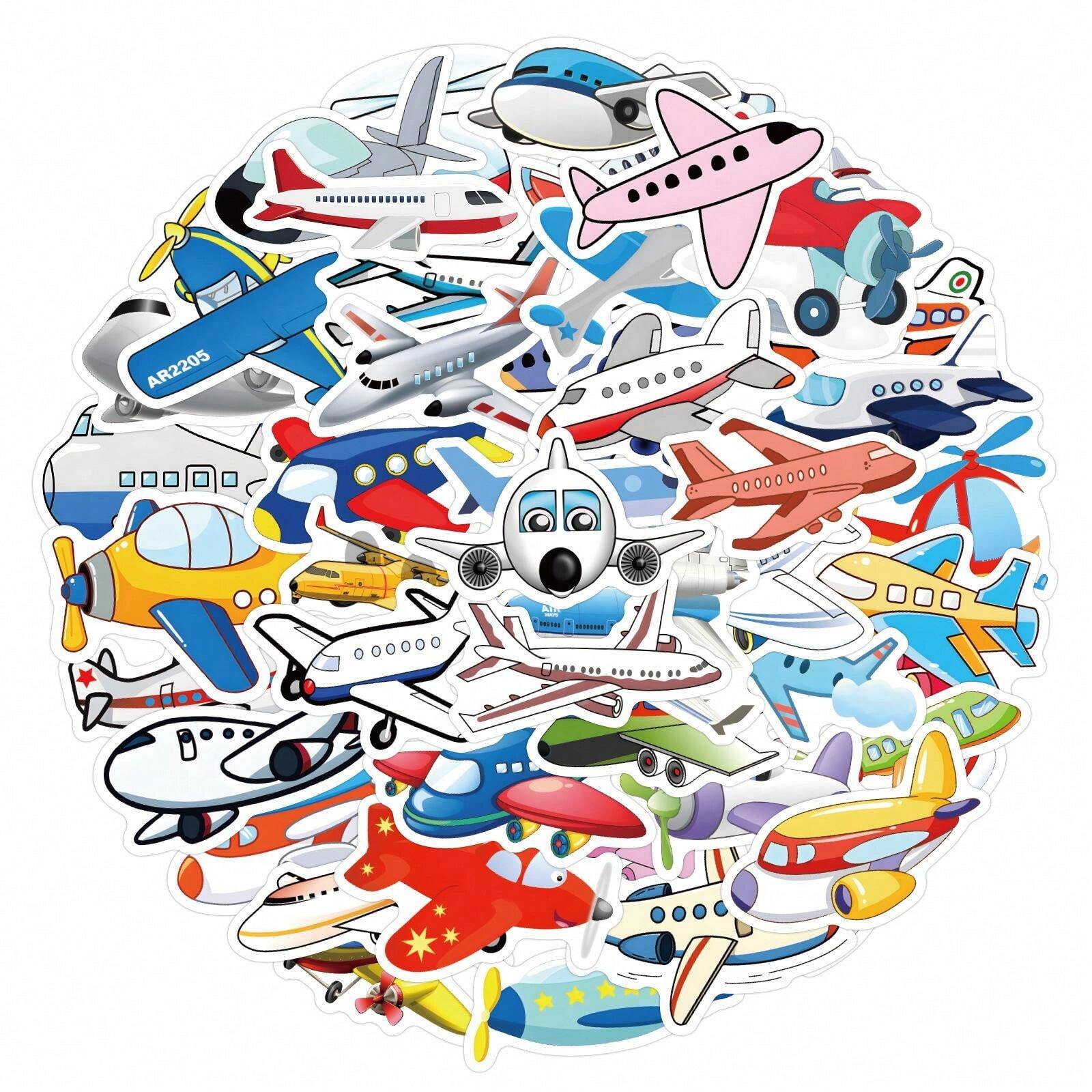 60pcs Cartoon Transportation Vehicle Stickers, Anime-Style Airplane ...