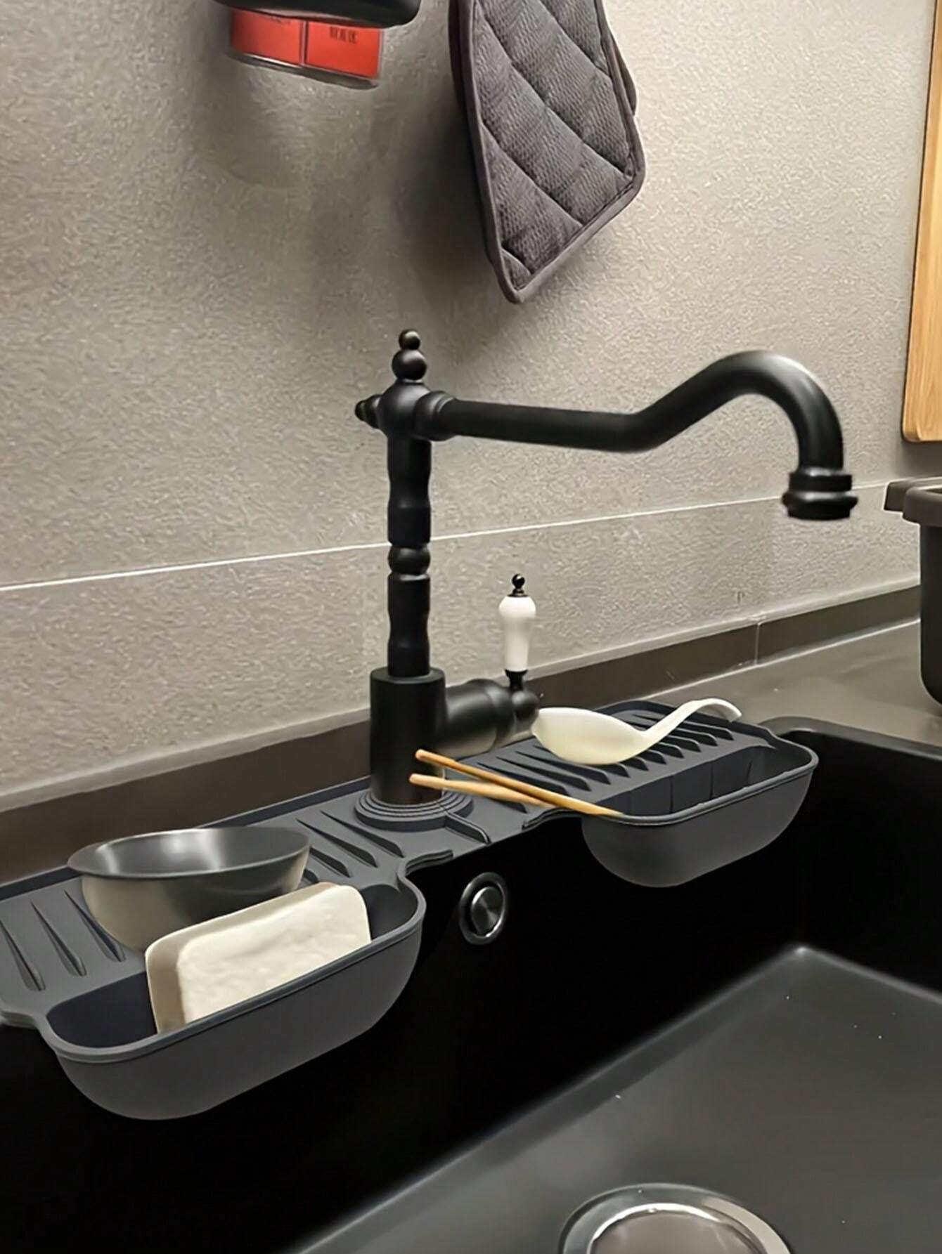 Kitchen Silicone Sponge Drain Mat Anti-Splash Pad For Washbasin Faucet ...