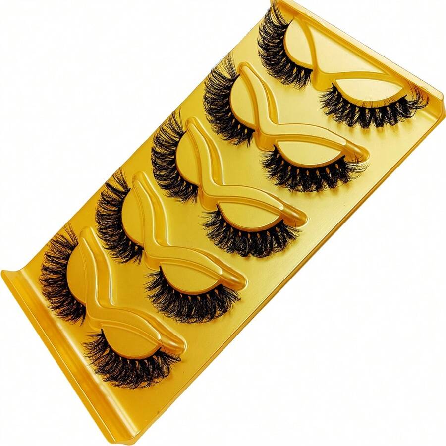 5 Pairs False Eyelashes Cat Eye Wispy End Eye Elongated Thick Faux ...