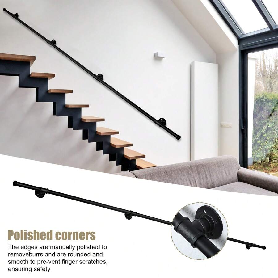 FXLTSBL Black Stair Tube Handrail, Indoor And Outdoor Stair Handrails ...