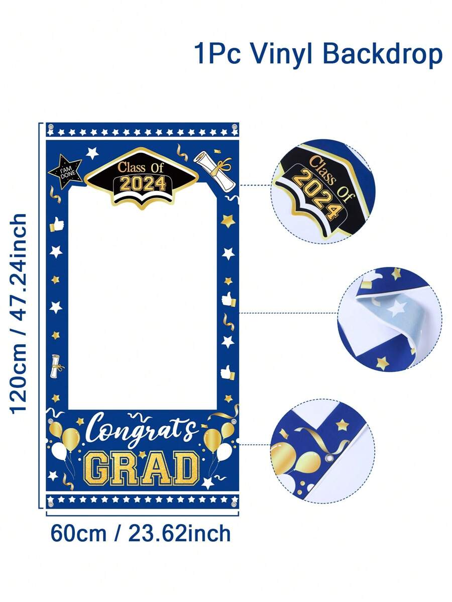 1pc 120*60cm 2024 Graduation Backdrop Blue Gold Style Large Graduation ...