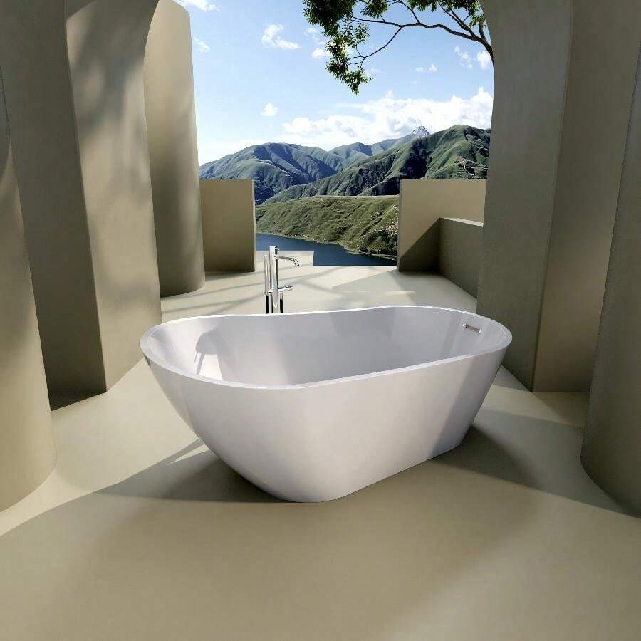 Glossy Acrylic Freestanding Soaking Bathtub With Chrome Overflow And ...