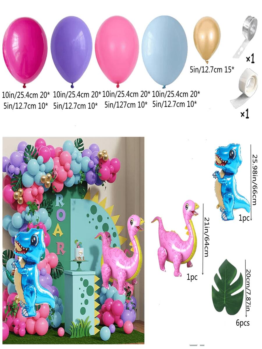145 Dinosaur Birthday Decorations Pink Swordosaur Tyrannosaurus Rex Foil Balloon Arch Flower ...
