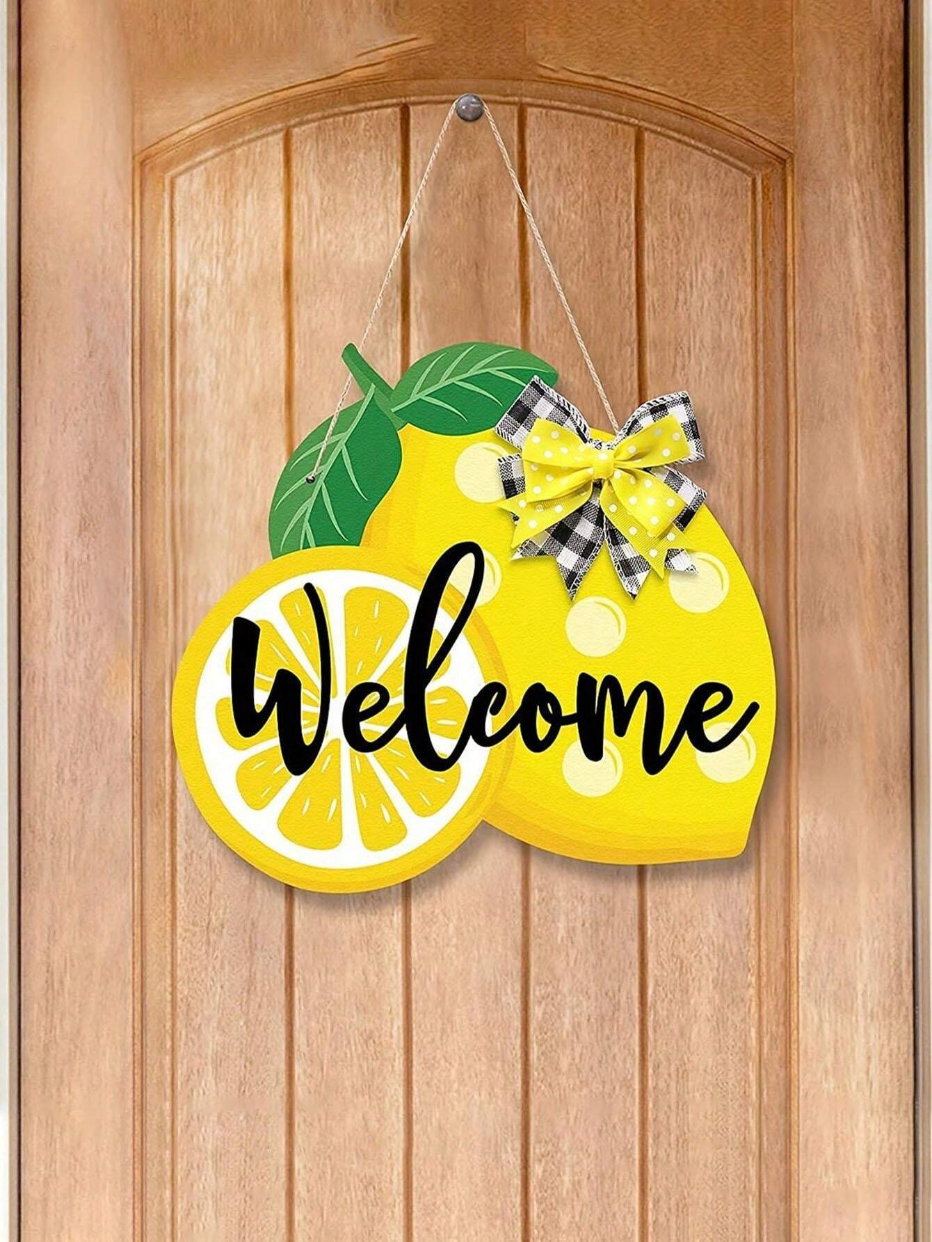 1pc Wooden Lemon Welcome Sign, Front Door Wreath For Summer And Fall ...