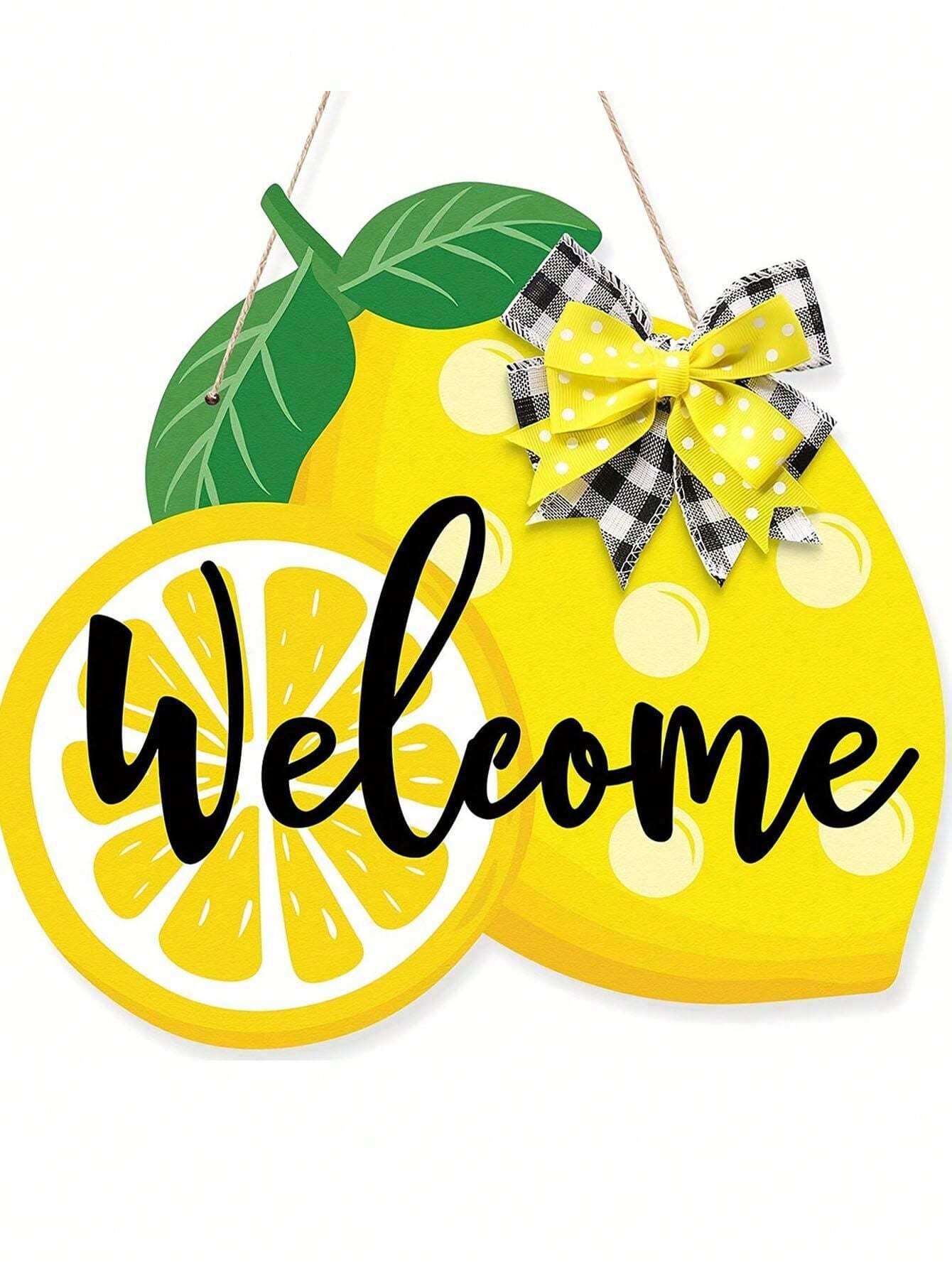 1pc Wooden Lemon Welcome Sign, Front Door Wreath For Summer And Fall ...