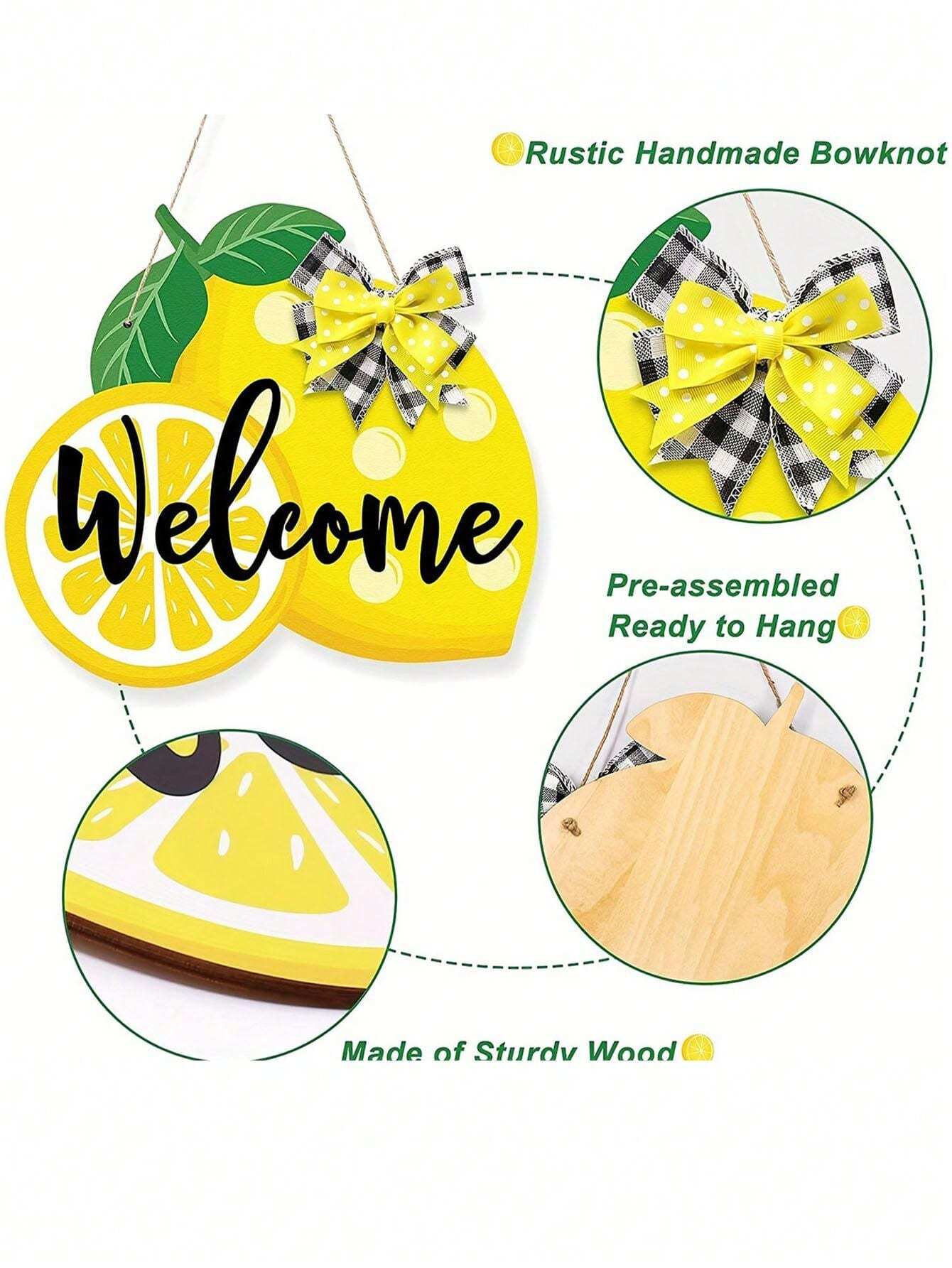 1pc Wooden Lemon Welcome Sign, Front Door Wreath For Summer And Fall ...