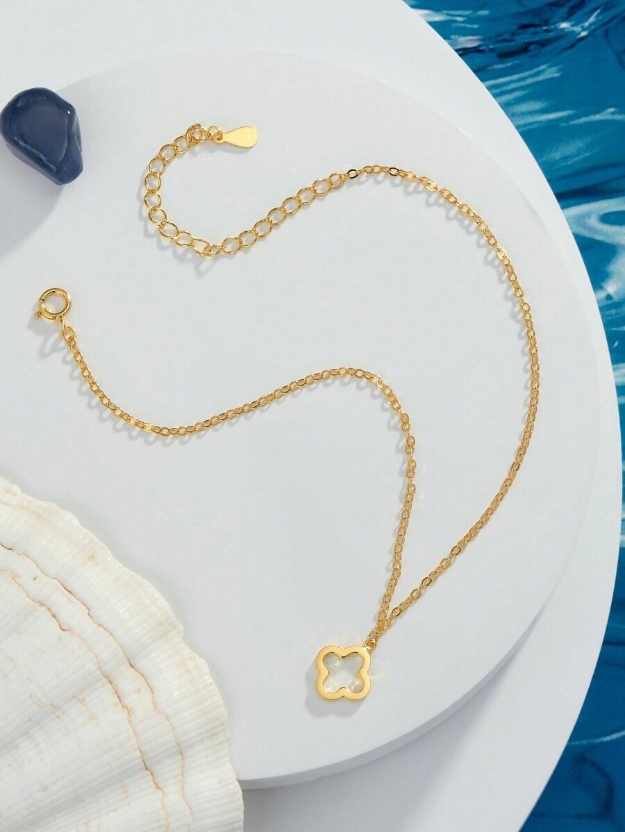 1Pc Simple 925 Sterling Silver Single Four-Leaf Clover Anklet 18K Gold ...