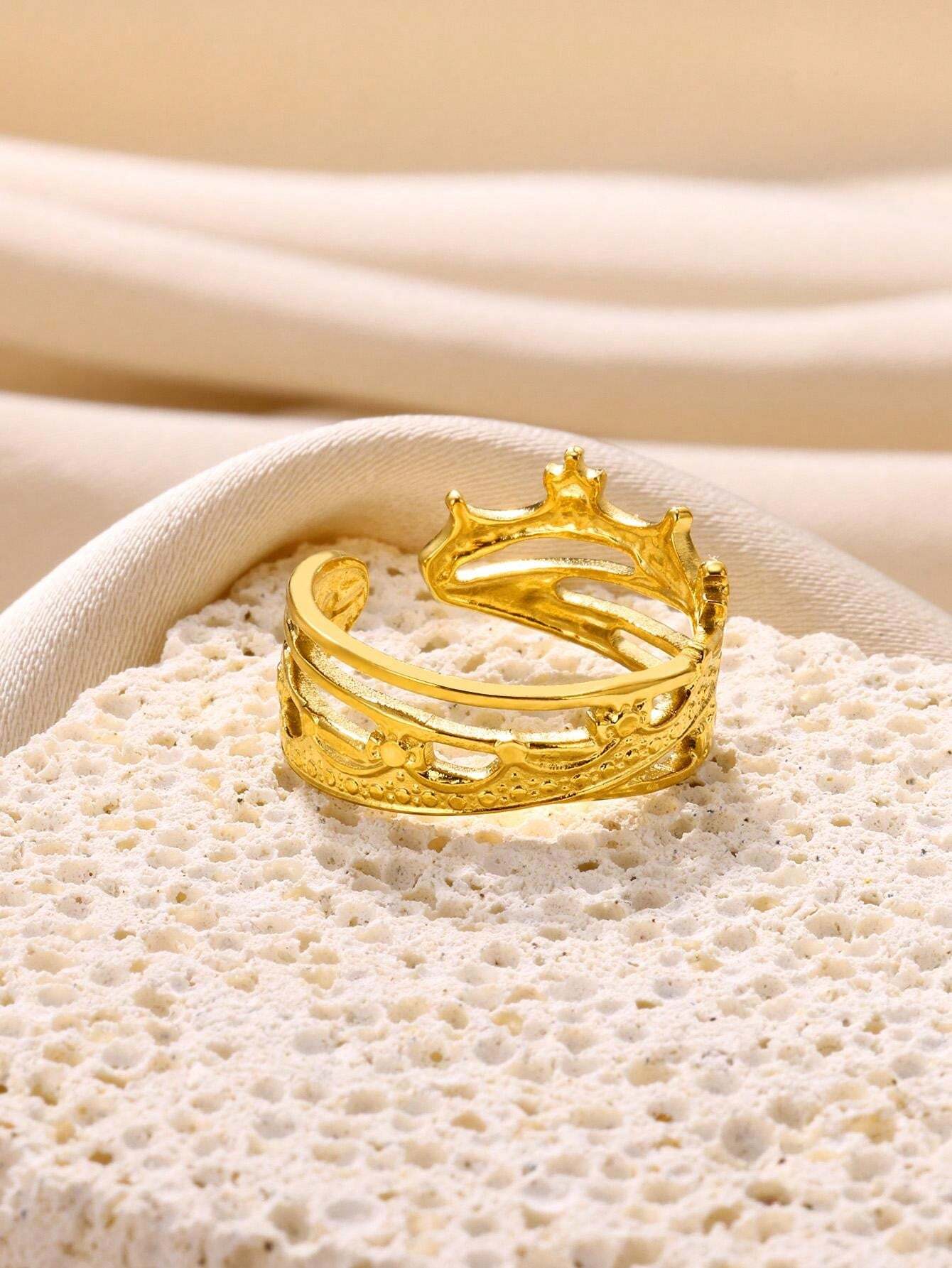 1 Stück Mode Hohle Krone Ring für Frauen Gold Farbe Edelstahl Offener ...