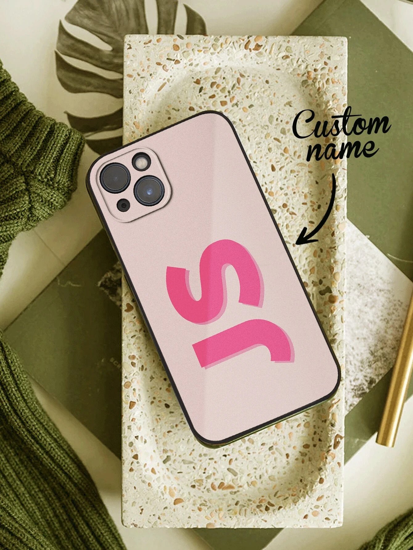 Pink 1pc Custom Initial Name Phone Case, Personalized Initial Name ...
