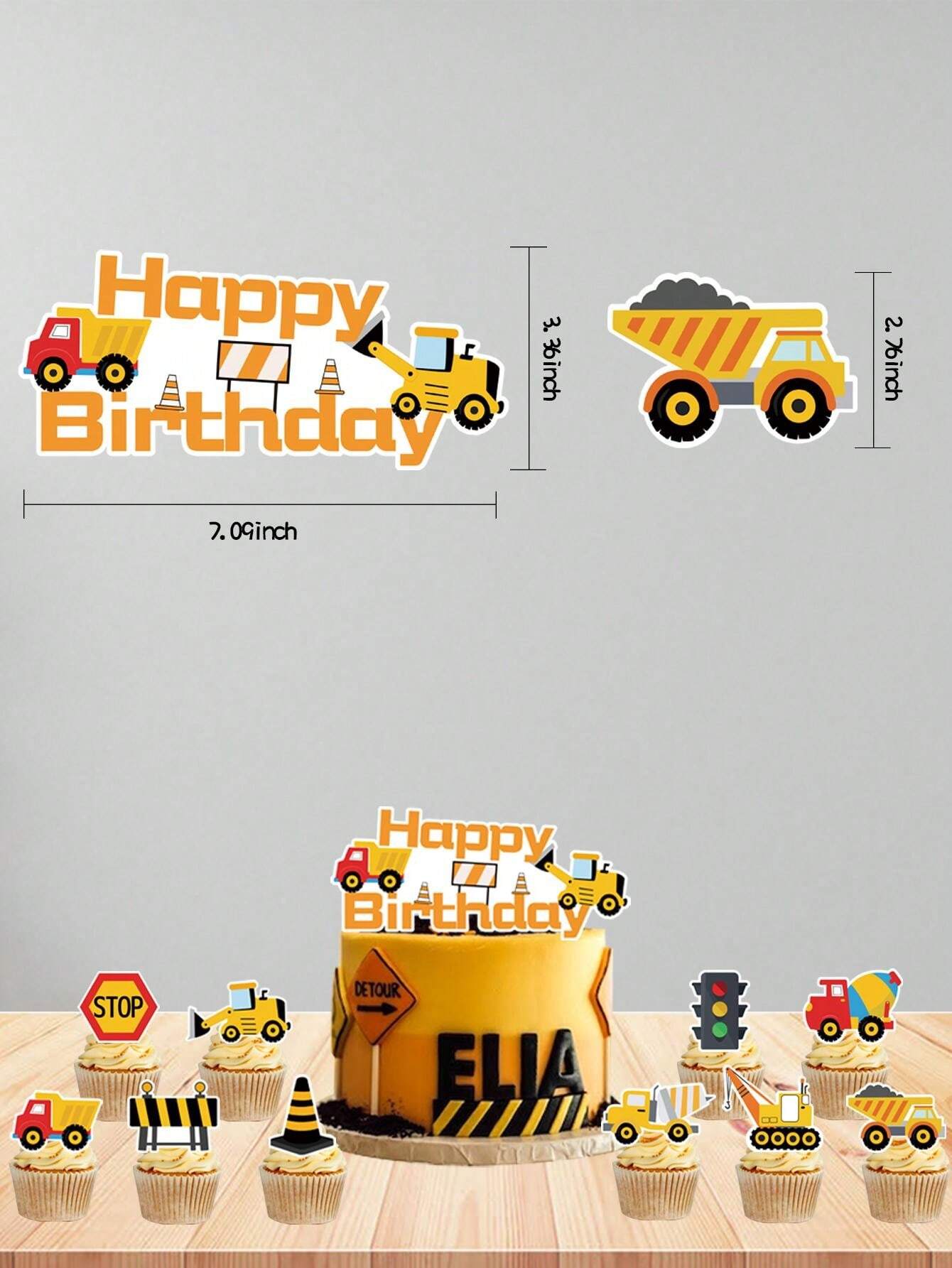 11pcs Construction Vehicle Theme Cupcake Toppers For Birthday Party ...