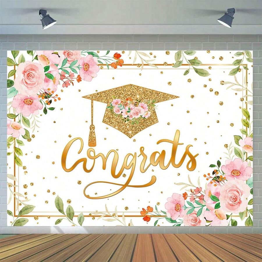 1pc Congratulations Graduation Photography Backdrop, Vinyl Golden ...