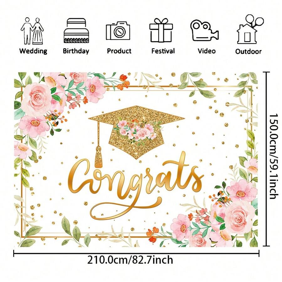 1pc Congratulations Graduation Photography Backdrop, Vinyl Golden ...