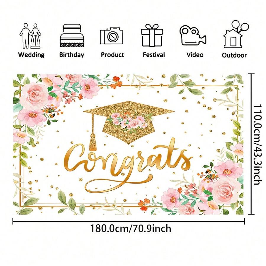 1pc Congratulations Graduation Photography Backdrop, Vinyl Golden ...