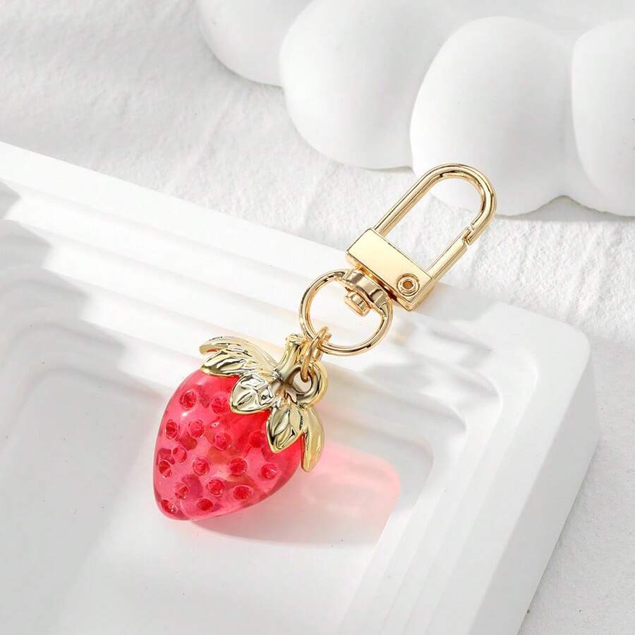 1pc Unisex Funny Transparent Strawberry Shaped Keychain, Simple Sweet ...