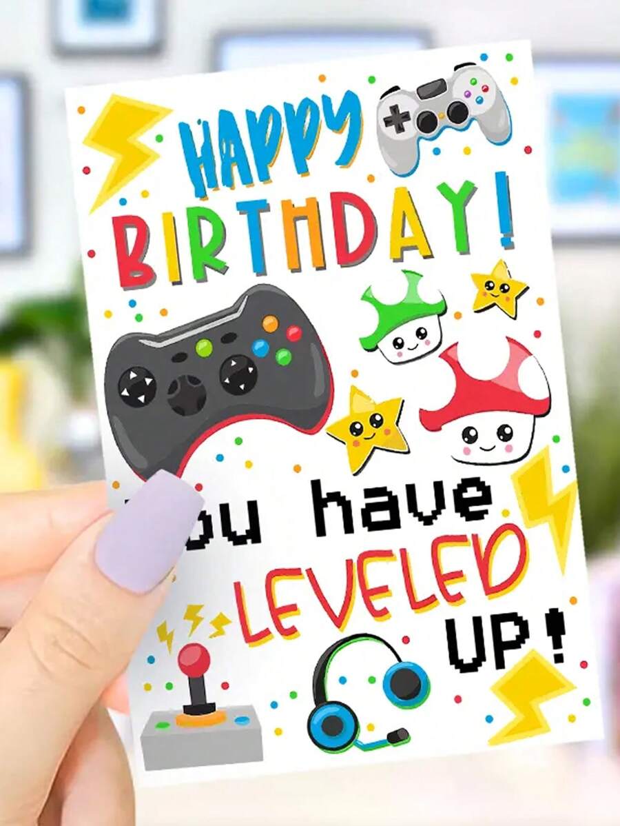1pc 'You Leveled Up' Birthday Greeting Card Suitable For Gamer Kids And ...